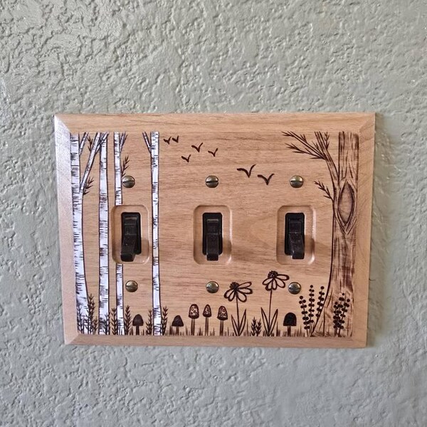Wooden Light Switch Cover Wood Burned Long Pine and Cones Wall Plate - Etsy
