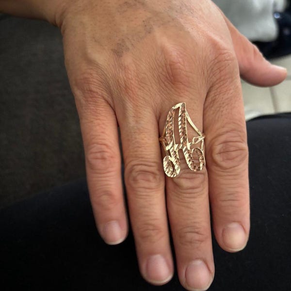 10k Solid Gold Cursive Initial Letter Monogram Ring (large 28.8mm) / Diamond Cut Alphabet ...