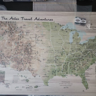 Detailed Collaged Push Pin Travel Map Huge 3 Panel Set, Push Pin Map ...