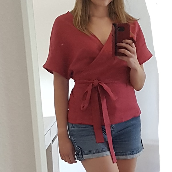 EVIE Linen Wrap Top in Rust - Etsy
