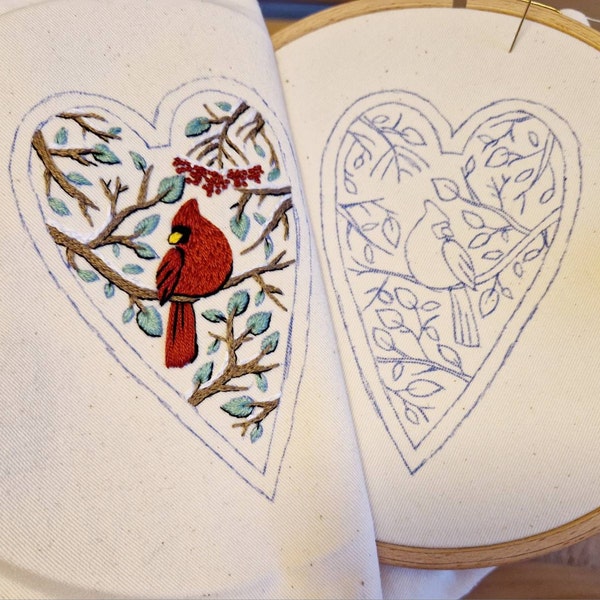 Red Cardinal Embroidery Pattern: Heart Christmas Ornament (PDF Pattern ...