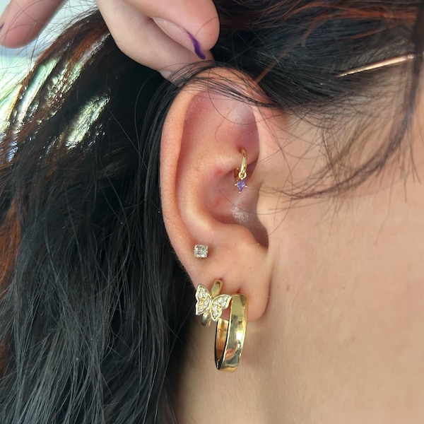 Tiny Alexandrite Dangle Rook Hoop Earring Gemstone Helix Hoop Rook ...