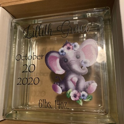 Personalized Baby Glass Block Savings Piggy Bank, New Baby Girl Gift ...