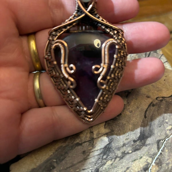 Natural Amethyst, Moonstone Pendant Copper Wire Wrapped Pendant ...