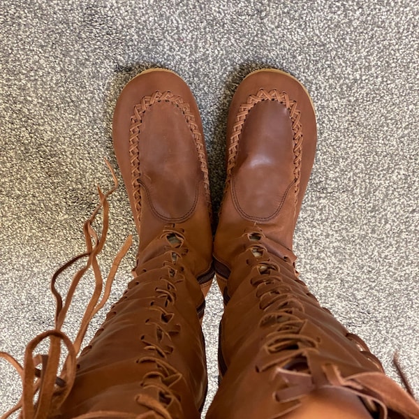 Women Knee High Boots | Barefoot Women Boot | Brown Leather Boot | Lace ...