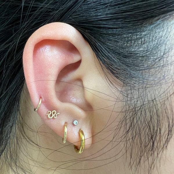 14k Solid Gold Snake Stud Snake Tragus Earring Snake Helix Conch Stud ...