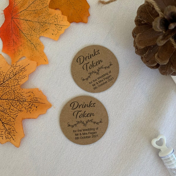 Personalised Drinks Token for Wedding Reception, Kraft Card Drinks ...