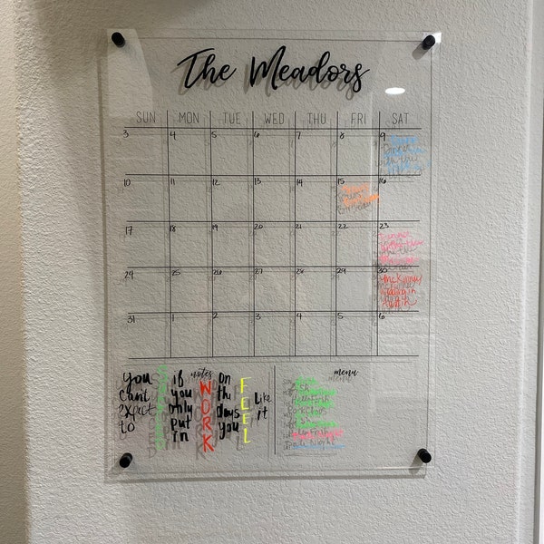 Dry Erase Acrylic Calendar, Personalized With Family Name, Clear ...