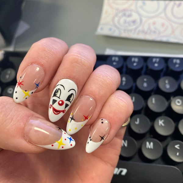 133 "as a Clown" Happy&sad Clowns Frenchtips Press on Nails | Custom ...