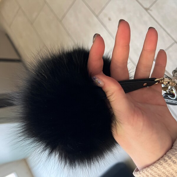Multicolor Mink Bag Charm Keychain Keyring Pompom With Chain and Real ...