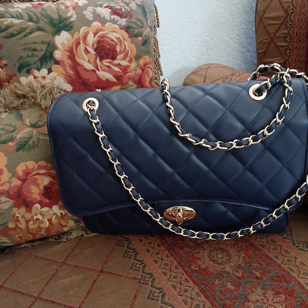 Classic Style XL DIAMONDS Genuine Leather Shoulder Bag, Quilted Elegant ...