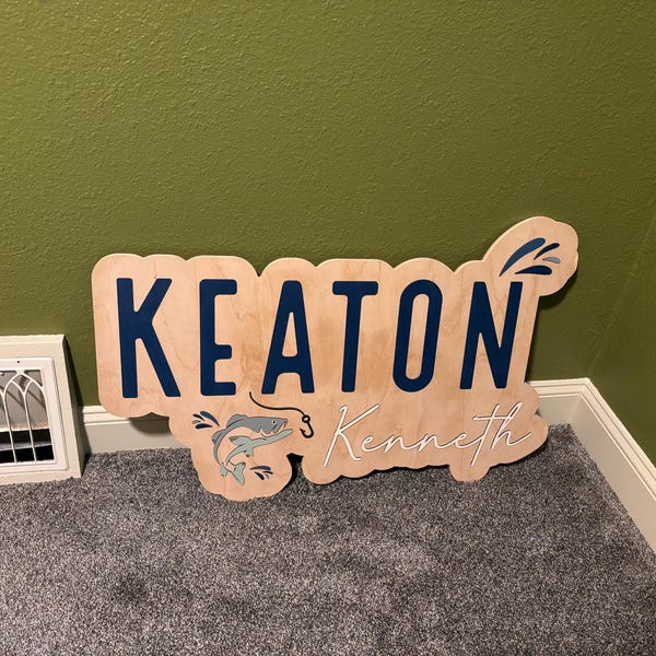 Fish Name Sign, Name Sign, Large Wood Name Sign, Fishing Nursery Name ...