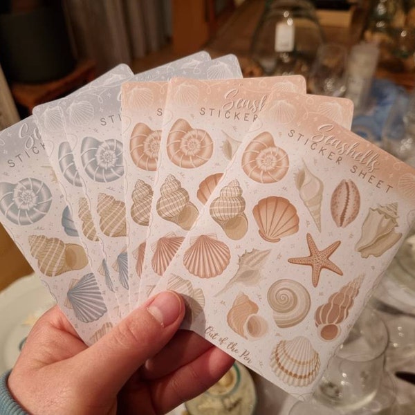 Sticker Sheet Seashells Blue, Journal Stickers Shells, Summer Stickers ...