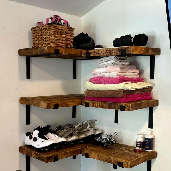 Extra Deep Handmade Rustic Shelf With Black Down Brackets (31cm Depth ...