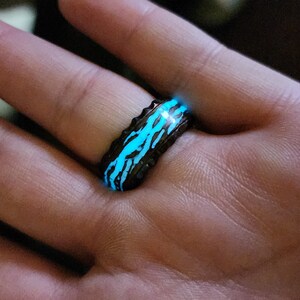 Lightning Glow Ring, Hammer Texture Ring, Titanium Wood Glow Ring, Mens ...