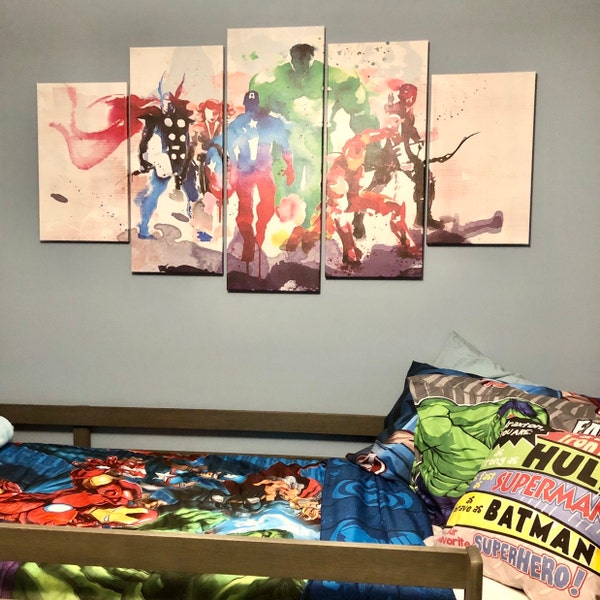 Framed Abstract Watercolor Marvel Avengers Super Hero Wall Canvas Art ...