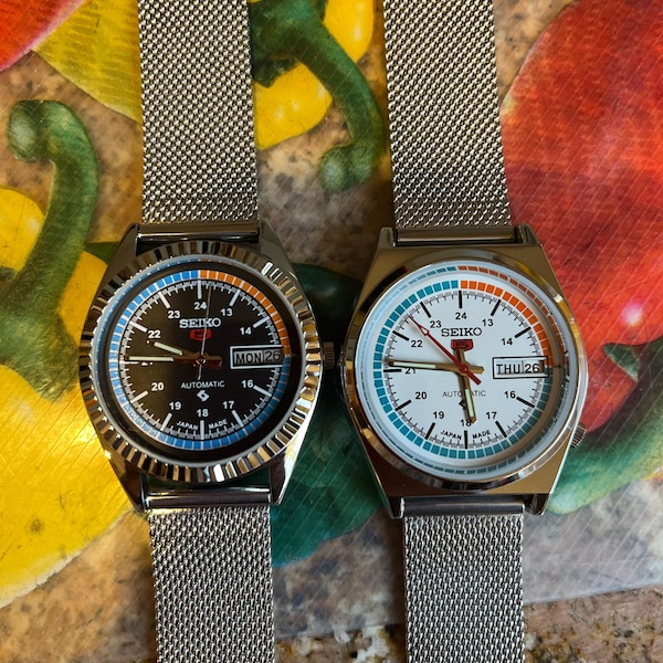 Automatic Seiko 5 Japan Stainless Steel Black Racer Dial Working Wrist ...