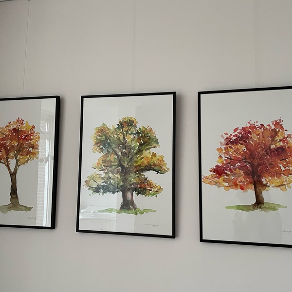 Tree Art, Set of 4 Tree Drawings, Giclee Prints, Tree Wall Art, Tree ...