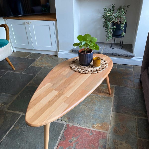 Asymmetrical Solid Wood Coffee Table, Scandinavian Modern Style - Etsy