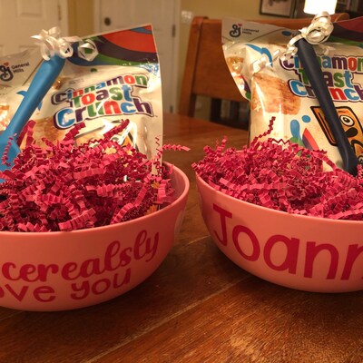 Personalized Valentine's Day Cereal Bowls Gift Set i Cerealsly Love You ...