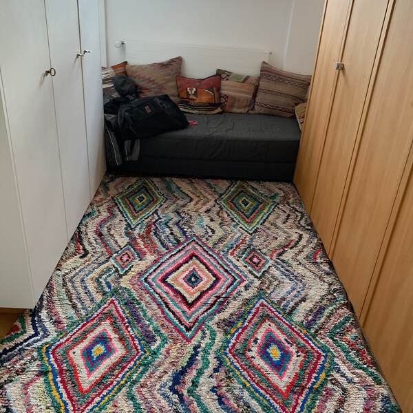 Beautiful Moroccan Handira Blanket in Turquoise/ 9'5'' X 5'9'' Feet ...