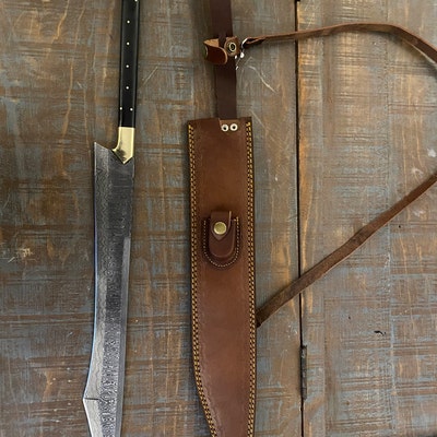 Remarkable Hand Forged Sword Longsword 34 Damascus Sword With Leather ...