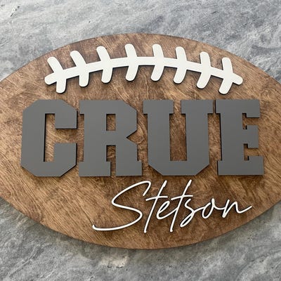 Football Name Sign 18-36 Diameter Round Sign Child Baby Name Football ...