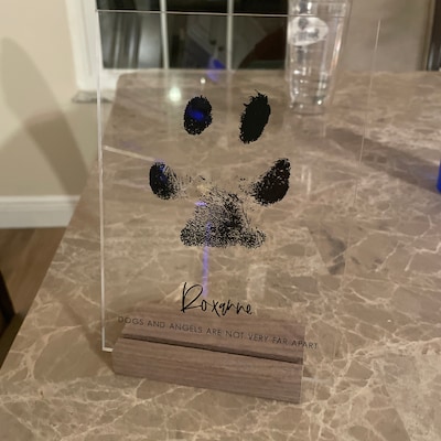 Paw Print Art Gift on Acrylic With Wood Stand , Personalized With Your ...