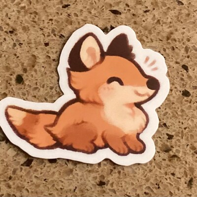 Fluffy Fox Sticker / Cute Animal Sticker / Laptop Sticker / Fox Vinyl ...