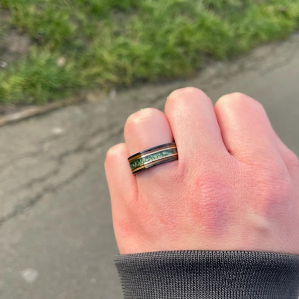 The Adventurer Burnt Whiskey Barrel Ring and Deer Antler Wedding Ring ...