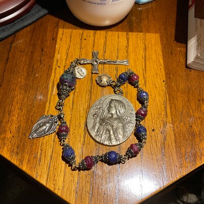 Virgin Mary Christopher Michael Turquoise Jasper Bronze Mens - Etsy