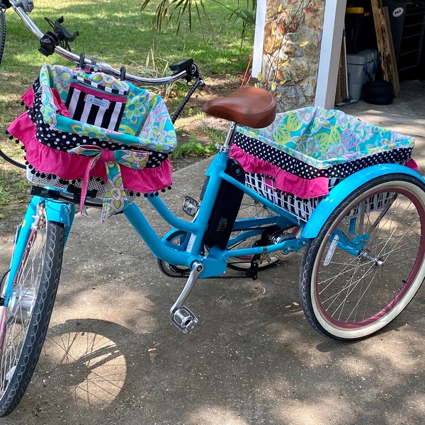 Custom Bike Basket Liner: Reversible Cotton, Pockets & Bow Standard - Etsy