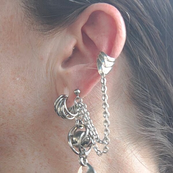 Triple Chain Cartilage Earring Single Ear Helix Sterling Silver Stud ...