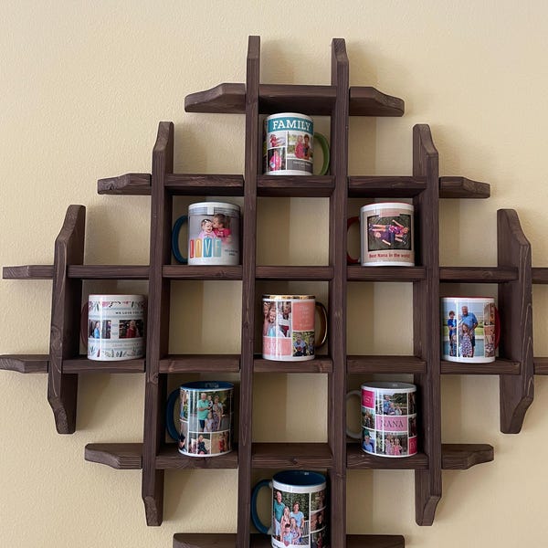 Rustic Wood Coffee Mug Rack: Wall Mounted Tea Cup Display Shelf - Etsy