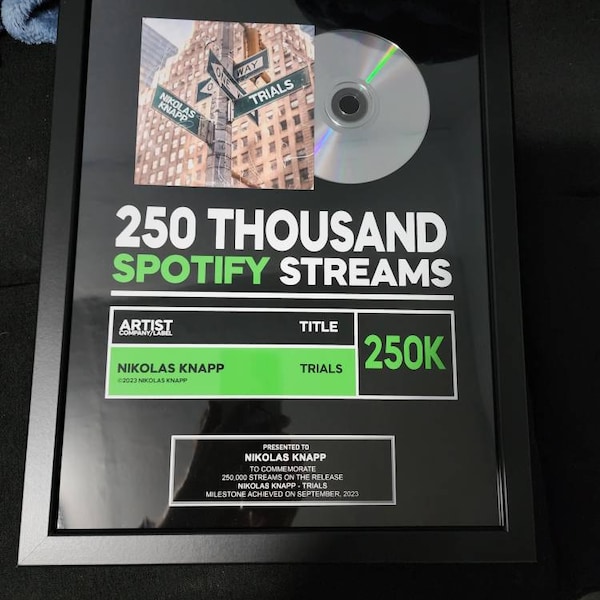 MUSIC STREAMING AWARD, Custom Vinyl Record, Award, Vinyl Record Plaque ...