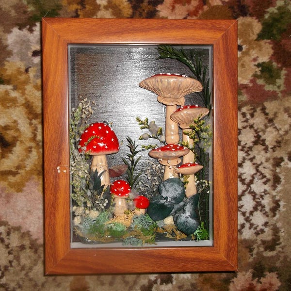 Polymer Clay Mushroom Forest Shadow Box: Cottagecore Wall Art - Etsy