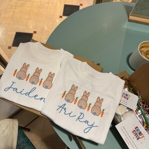 Embroidered Personalised Easter Top, Bunnies With Carrots - Etsy UK