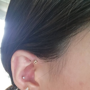 14k Solid Gold Heart Rook Earring Heart Rook Piercing Diamond Curved ...