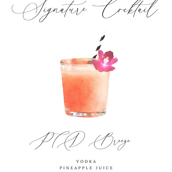 Watercolor Signature Cocktail Sign - Etsy