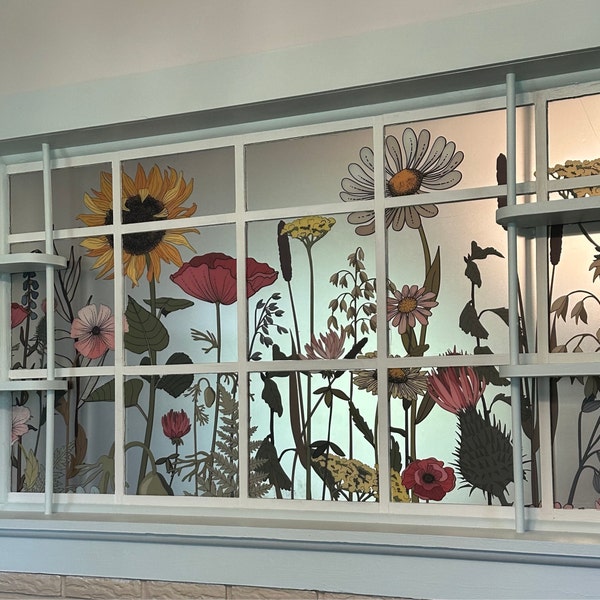 2x Flower Meadow Window Decal Corners Decorative Botanical Floral Wild ...