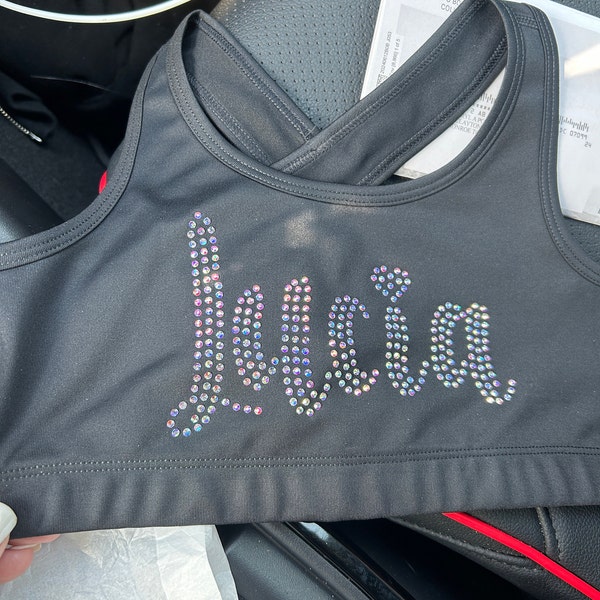 Personalized Rhinestone Sports Bra With Name or Word of Your Choosing ...