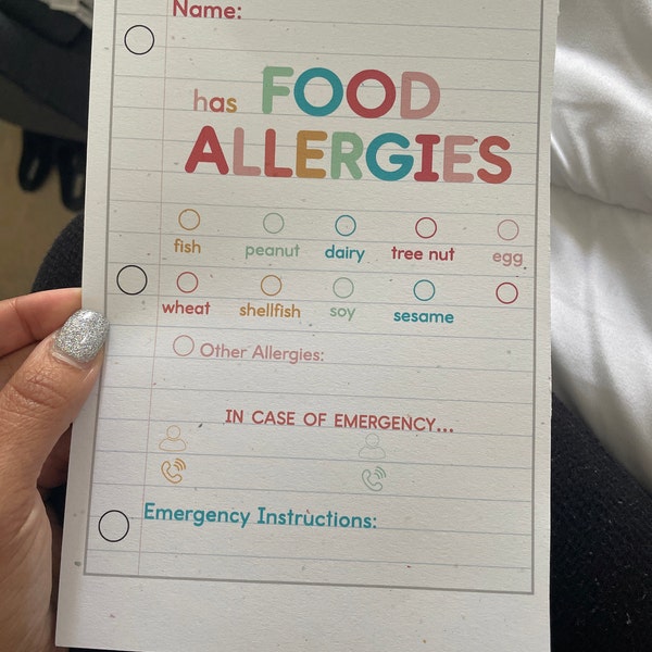 Allergy Card in Rainbow Colors Featuring the Top 9, Food Allergy Card ...