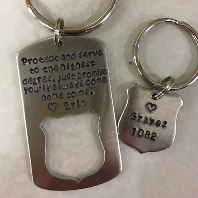 Police Officer Dog Tag And/or Badge Keychains Hand Stamped Personalized ...
