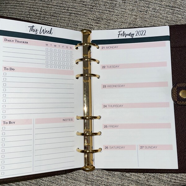 Printed Weekly Planner Inserts, A5 or Half Letter, Dated Week on 1 Page ...