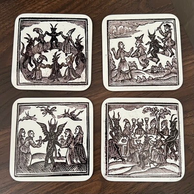 Woodcut Witches Coasters Set of 4 - Etsy UK
