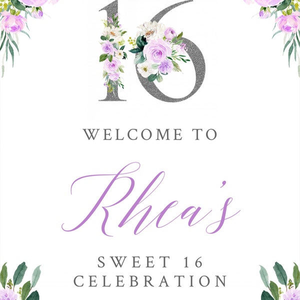 Sweet 16 Welcome Sign Sweet Sixteen Welcome Poster, Lilac Sweet 16 ...