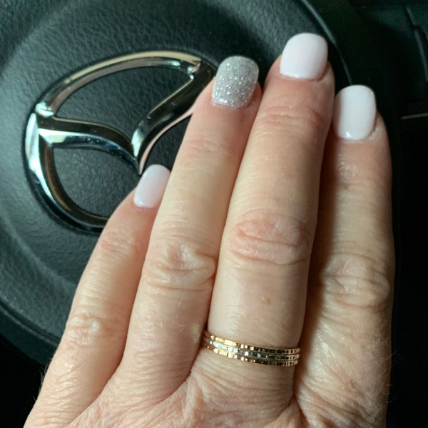 Tri Color Stack Ring Set, Thin Stack Rings, Textured Ring, Midi Ring ...