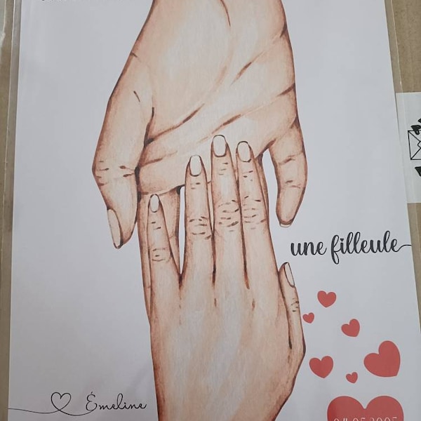 Affiche parrain ou marraine personnalisée, affiche main dans la main ...