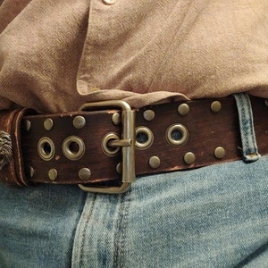 Aged Leather Belt Studded. Skull Loop Design. 2 Inches Wide. BLACK - Etsy