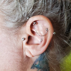 Industrial Piercing Bars With Chains, Ear Cartilage Bars With Chain m24 ...